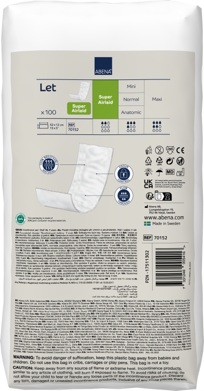 Inkontinensskydd Abena Let Super Vit 32x12cm 2 Droppar 100st - Inkontinensskydd - ikontor.se