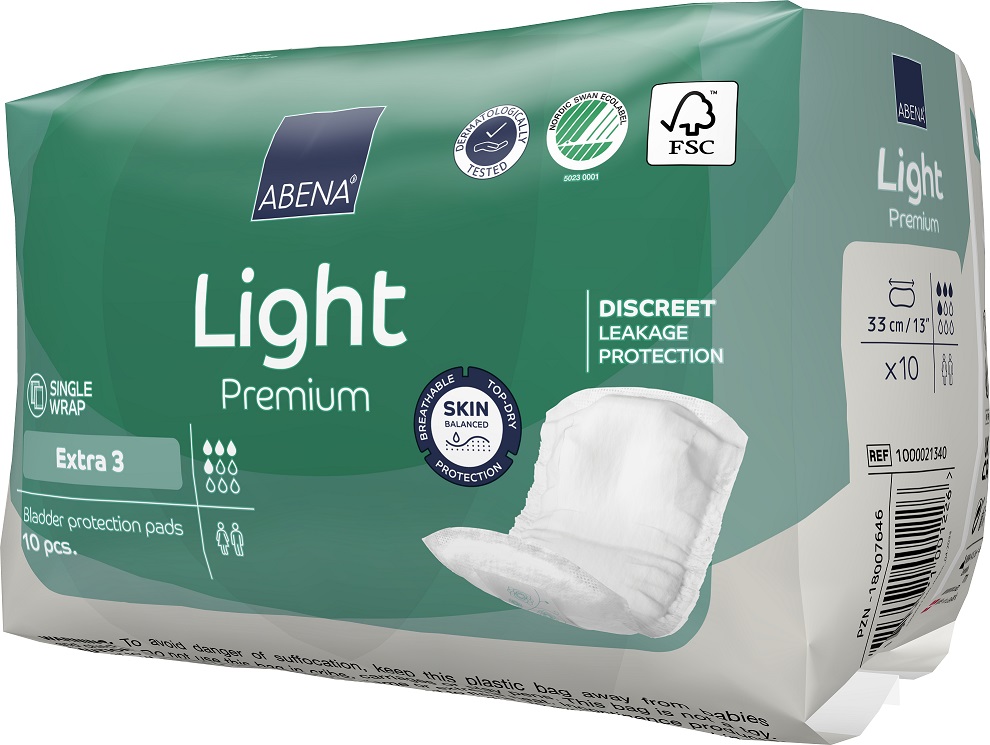 Kroppsformat Skydd Abena Light Extra 3 Vit 11x33cm 4 Droppar 10st - Inkontinensskydd - ikontor.se